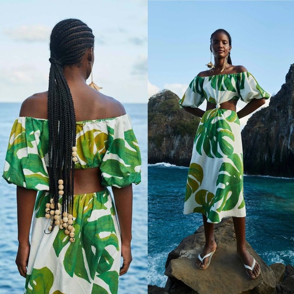 FARM Rio | Dresses | New Farm Rio Monstera Knot Linen Midi Dress | Poshmark